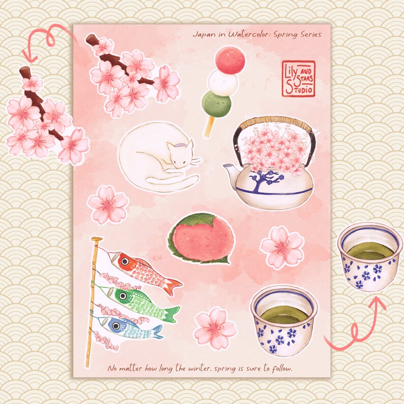 Japan in Spring Small Sticker Sheet Hanami Aesthetic - Etsy