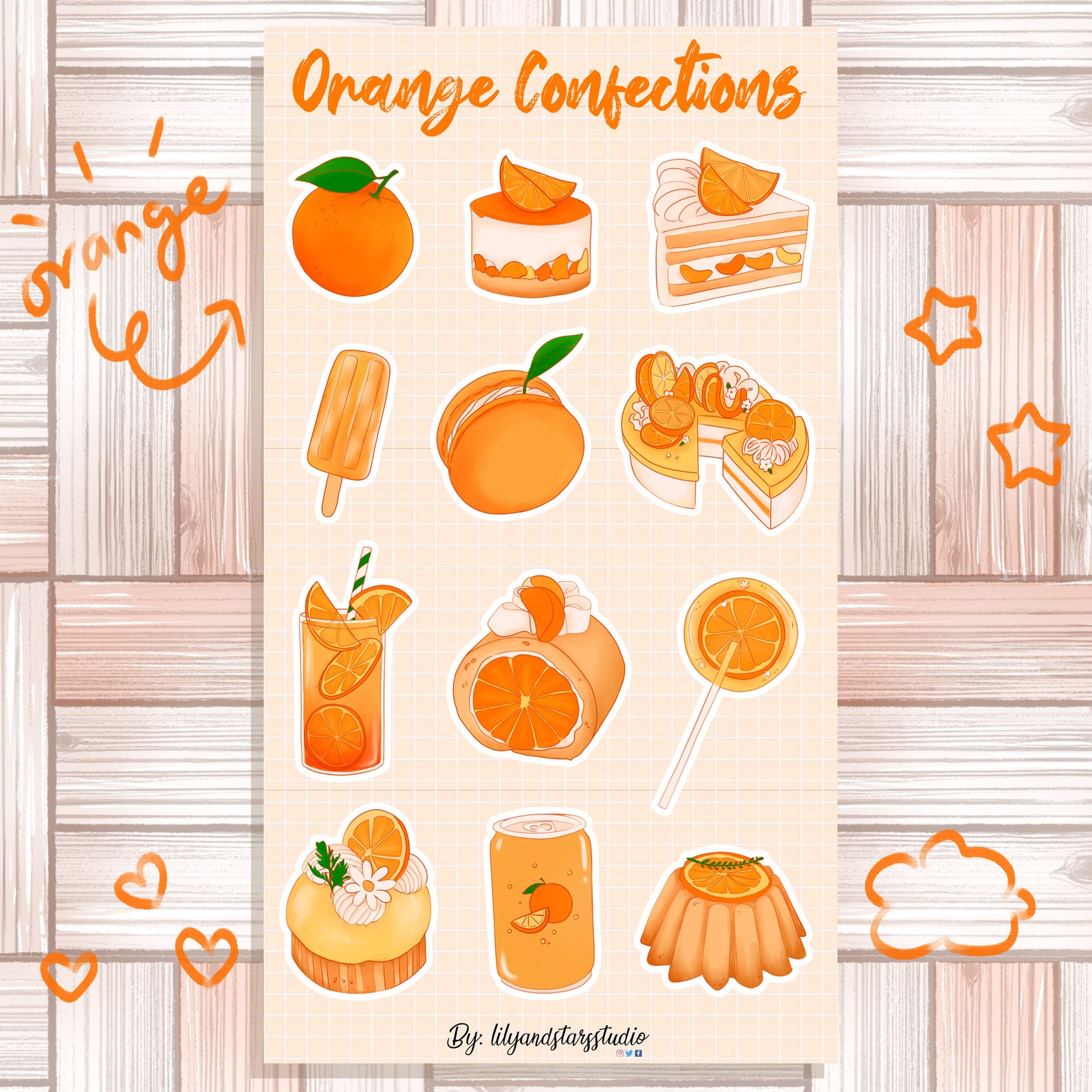 Orange Sticker Sheet Kawaii Aesthetic Cake Cute Desserts - Etsy