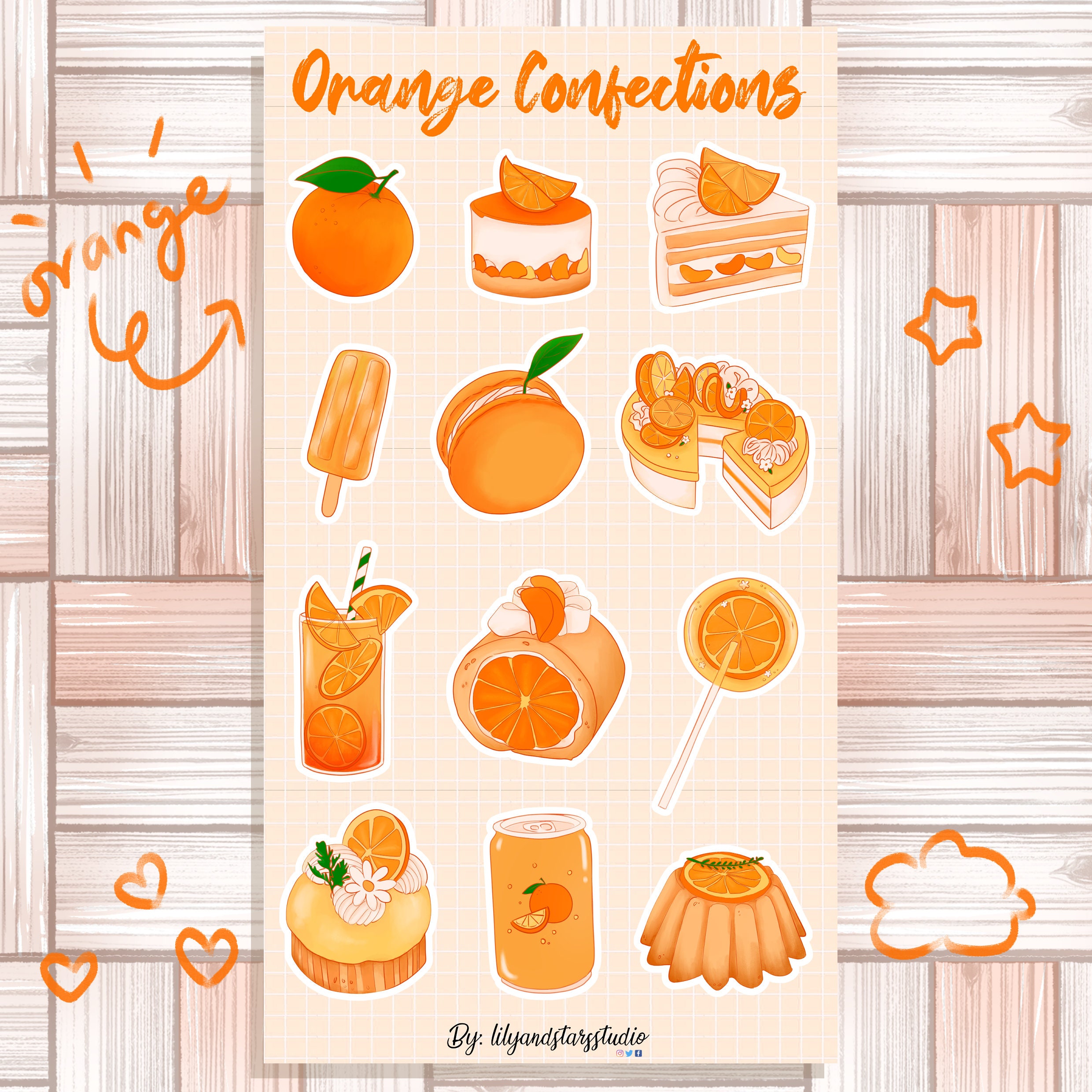 Hoja de pegatinas naranjas Pastel estético Kawaii Postres | Etsy España