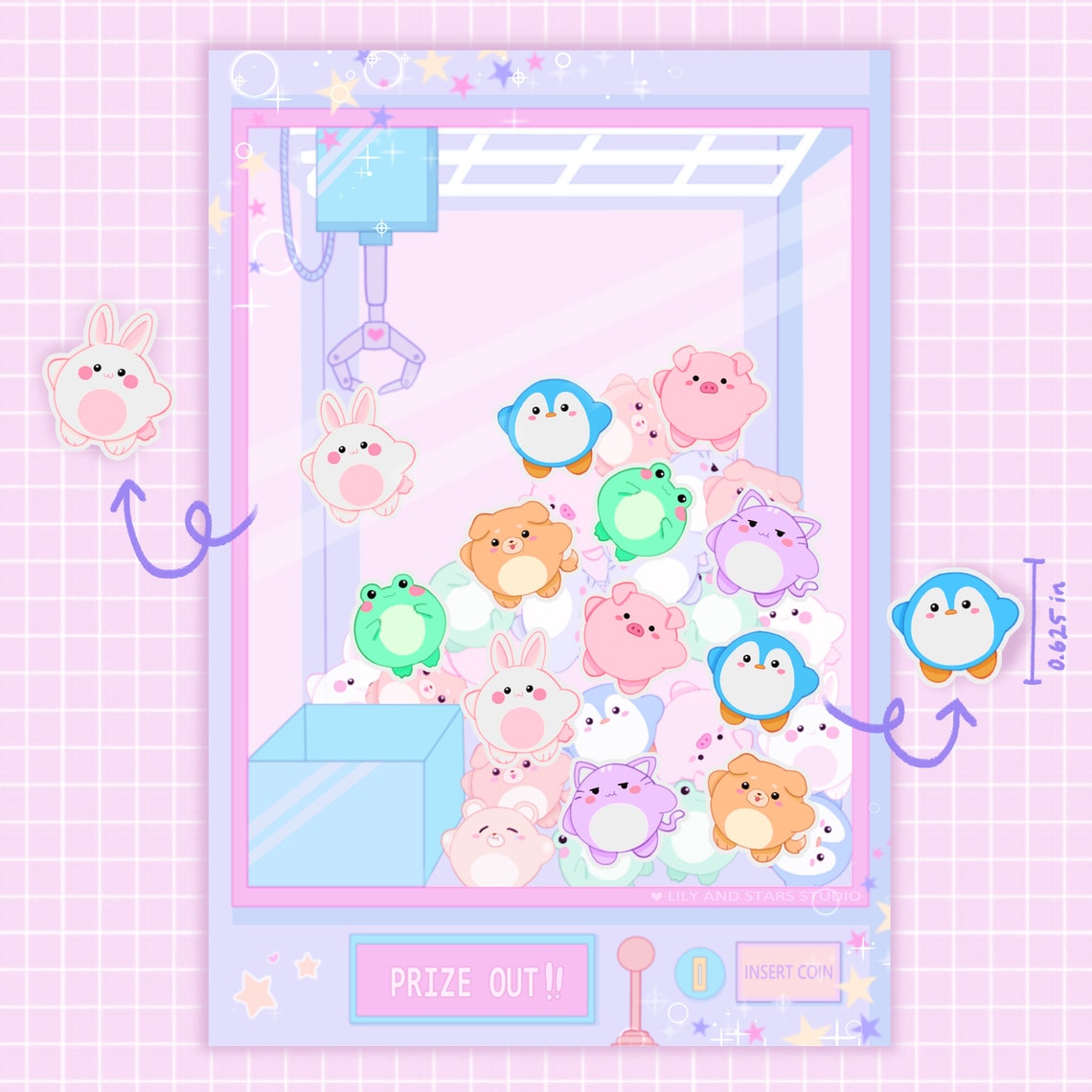 Claw Machine Sticker Sheet Hand Drawn Kawaii Small Animals - Etsy
