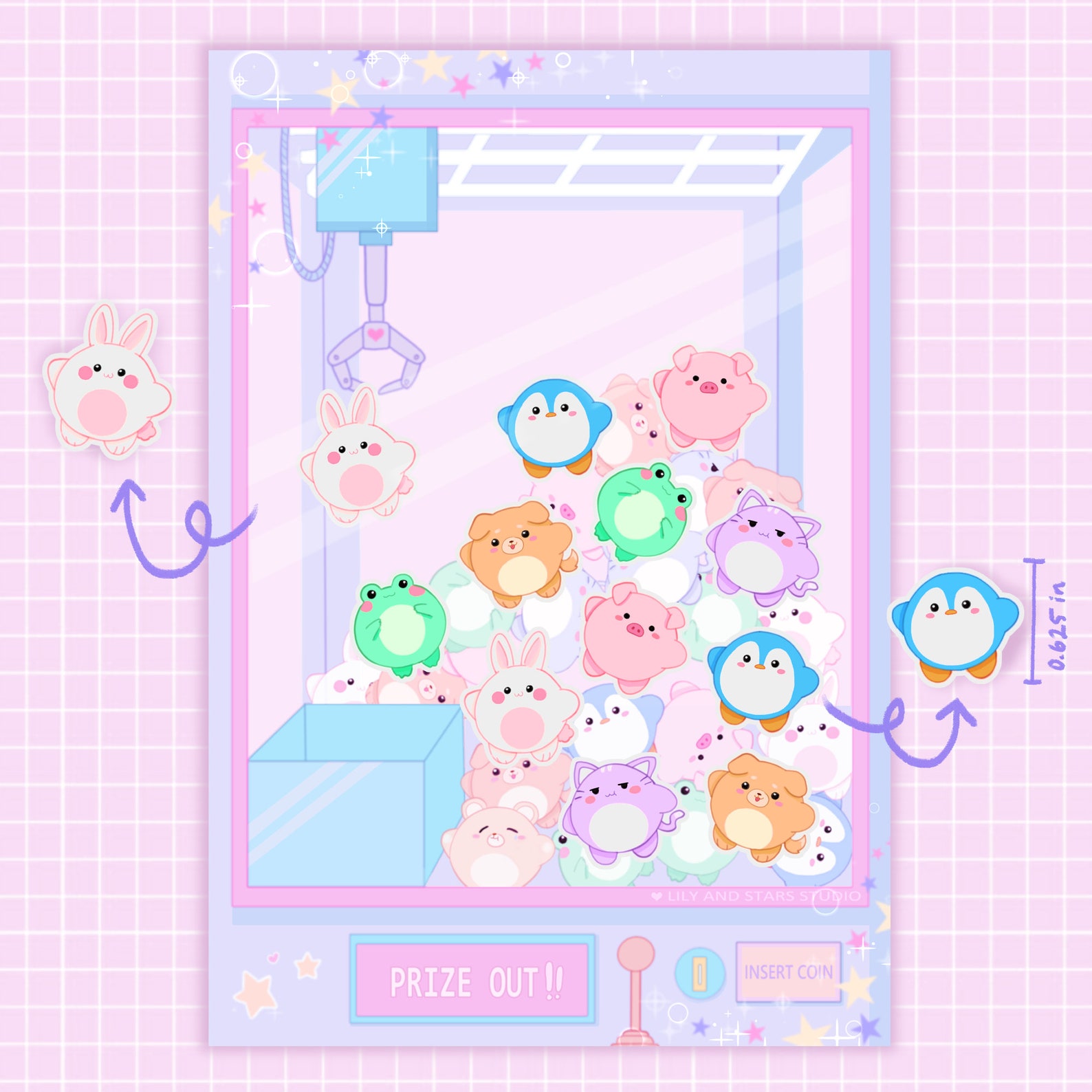 Claw Machine Sticker Sheet Hand Drawn Kawaii Small Animals - Etsy