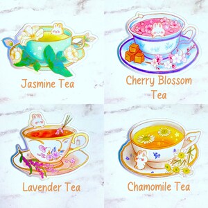 Flower Tea Bunny Stickers Waterproof Sticker Matte Holographic Cute ...
