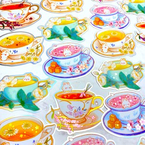 Flower Tea Bunny Stickers Waterproof Sticker Matte Holographic Cute ...