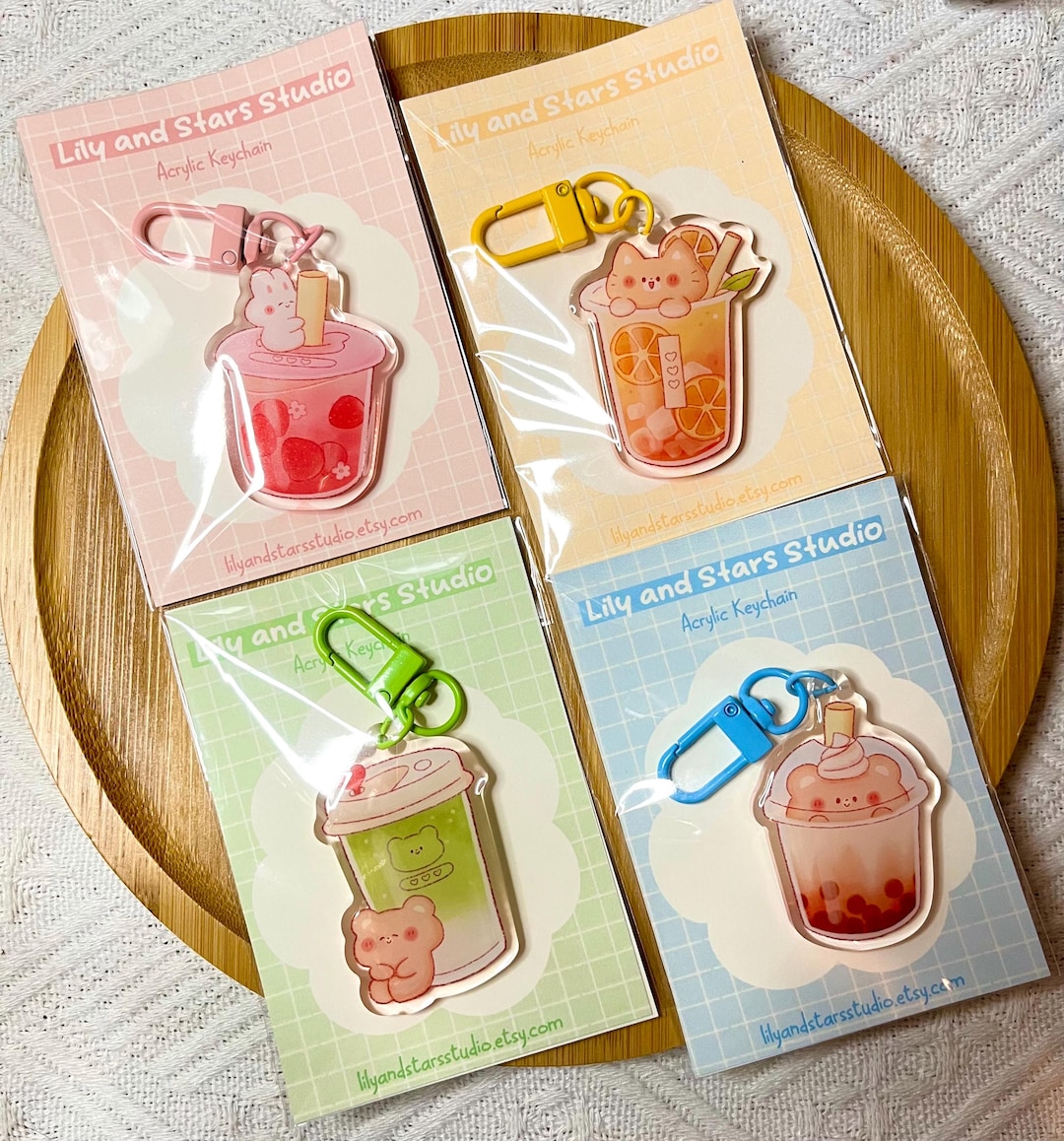 Cute Boba Keychain • Bear and Bunny Bubble Tea • Cute Cat • Kawaii ...