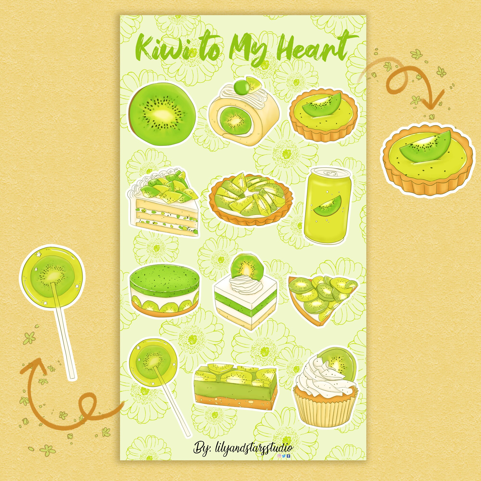 Kiwi Sticker Sheet Kawaii Aesthetic Cake Cute Desserts | Etsy