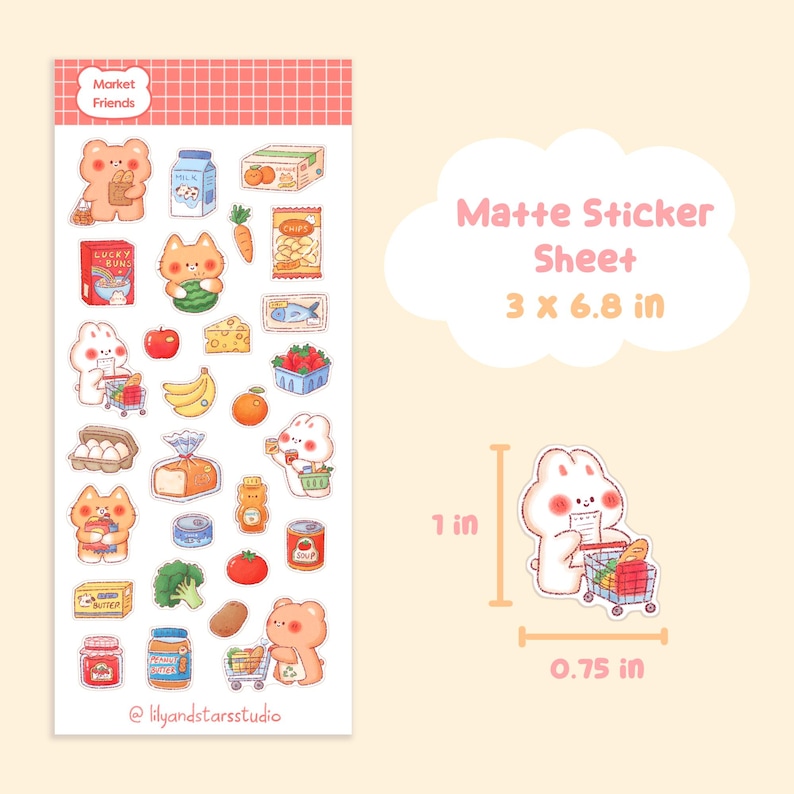 Supermarket Friends Sticker Sheet • Hand Drawn • Kawaii Design • Cute ...