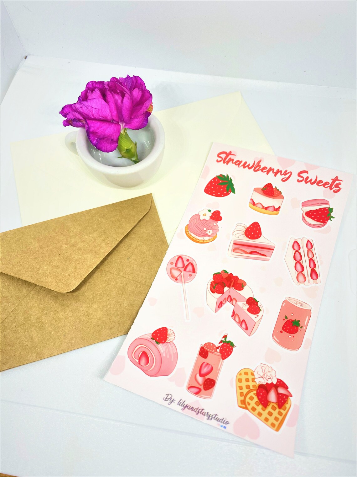 Strawberry Sticker Sheet Kawaii Aesthetic Cake Cute - Etsy