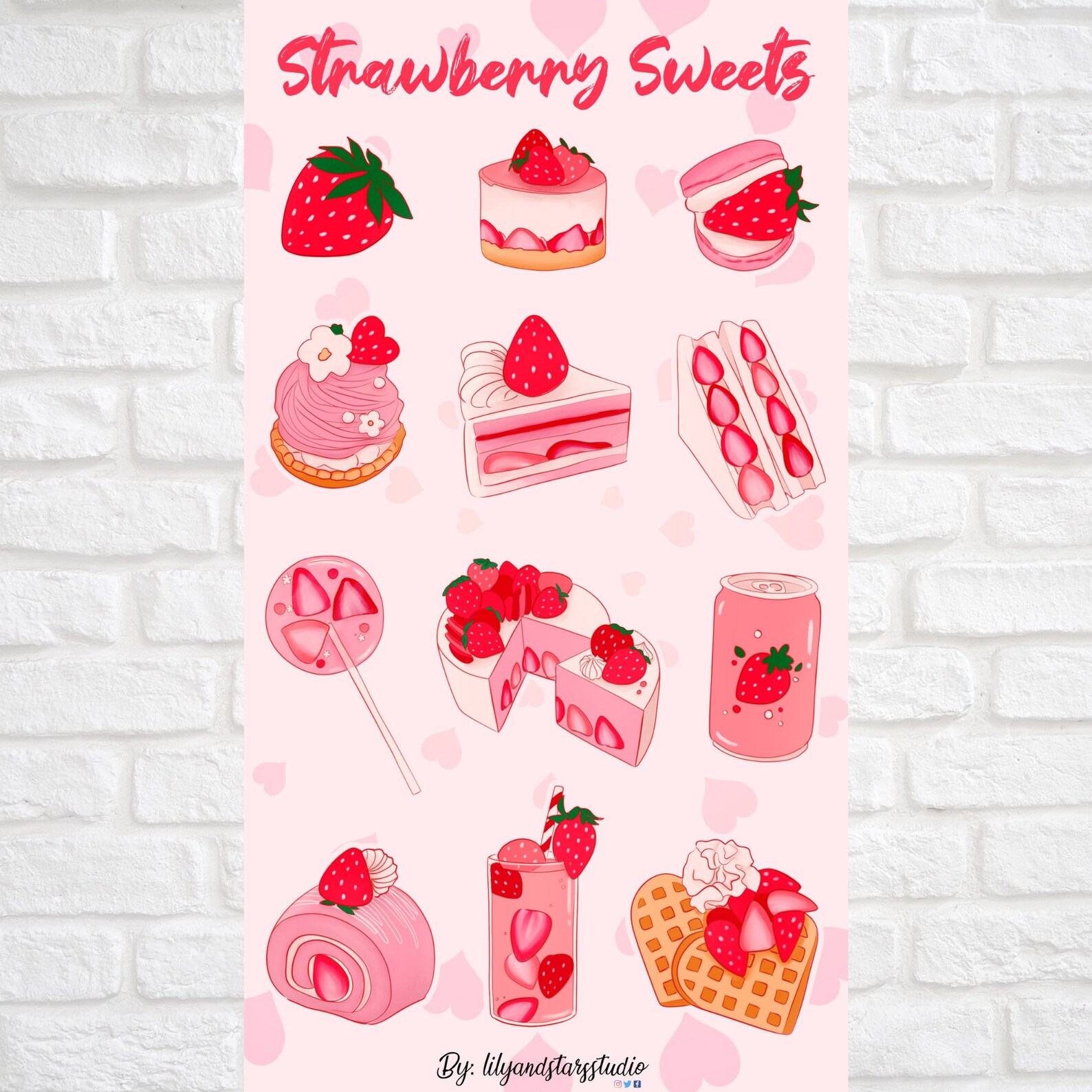 Strawberry Sticker Sheet Kawaii Aesthetic Cake Cute - Etsy