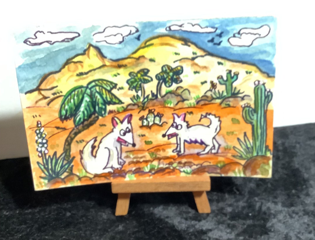 Hand Painted Watercolor, Original, Dogs at Camelback Mountain, One of a ...