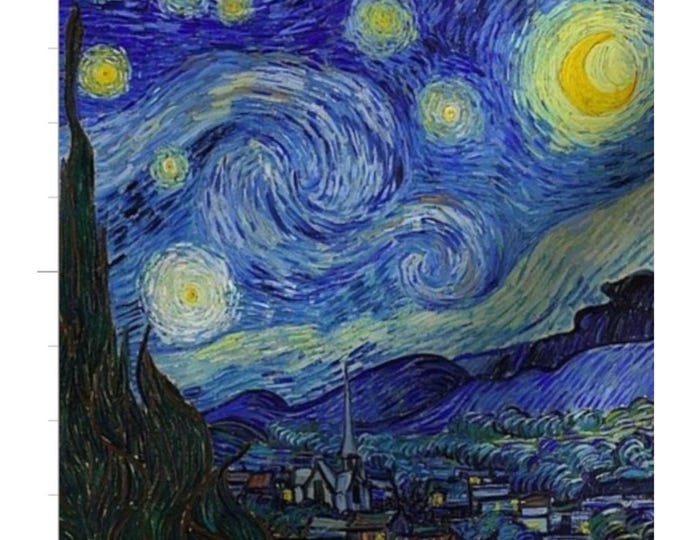 Van Gogh Starry Night, Blue, Fabric Square, Famous Paintings, Cotton ...