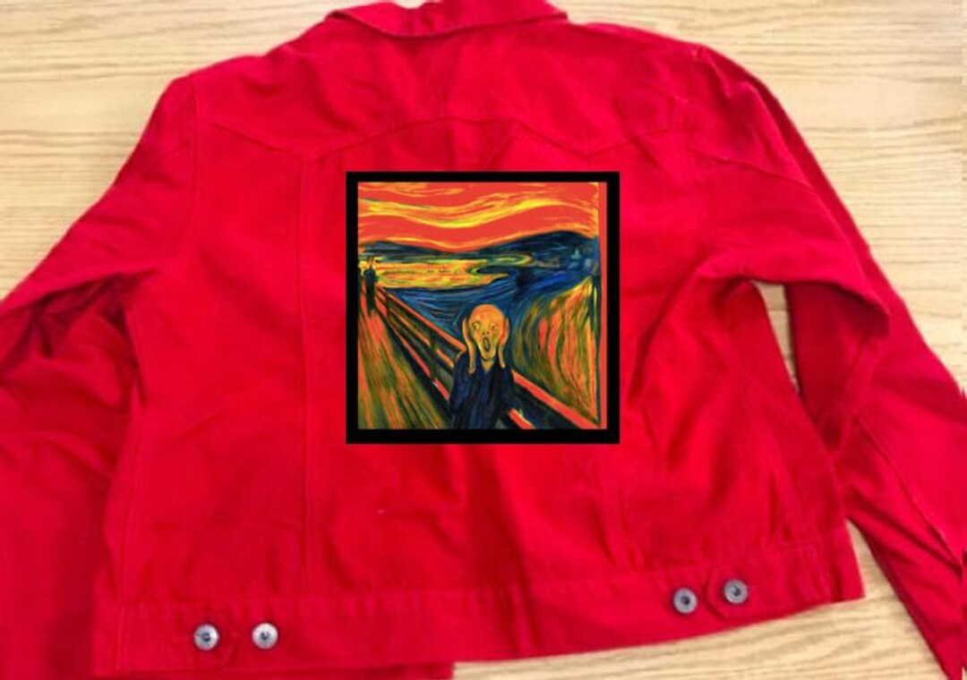 Upscale Red Jean Jacket, L, the Scream Parody, Mona Lisa, Dali Options ...