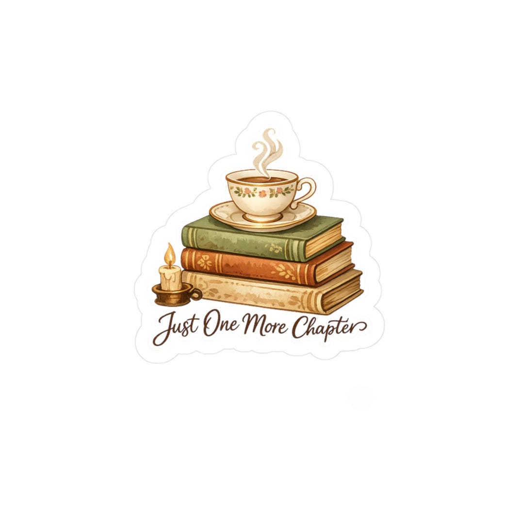 Book Stack Sticker - Cozy Reading Sticker - Just One More Chapter ...