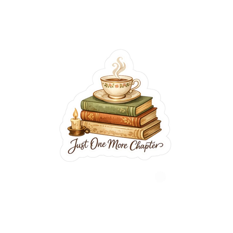 Book Stack Sticker - Cozy Reading Sticker - Just One More Chapter ...
