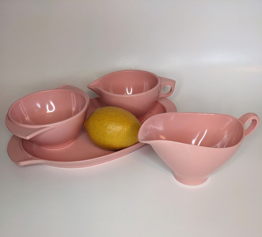 Vintage Boontonware Pink Cream and Sugar/ Serving Tray/ Gravy Boat - Etsy