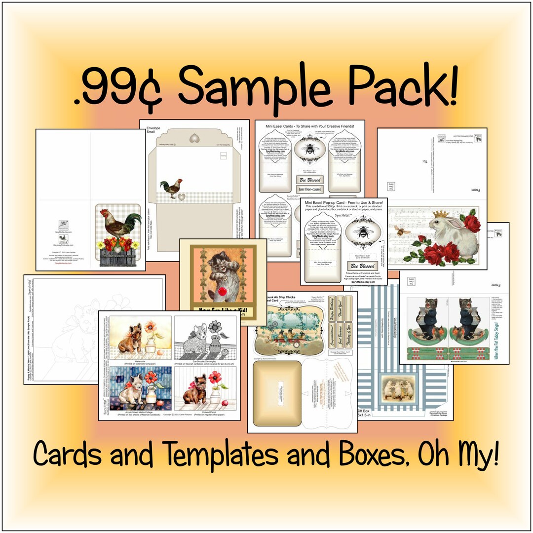 Spry Media .99-cent Sample Pack - PRINTABLE 4-fold Card & Envelope, Pop ...