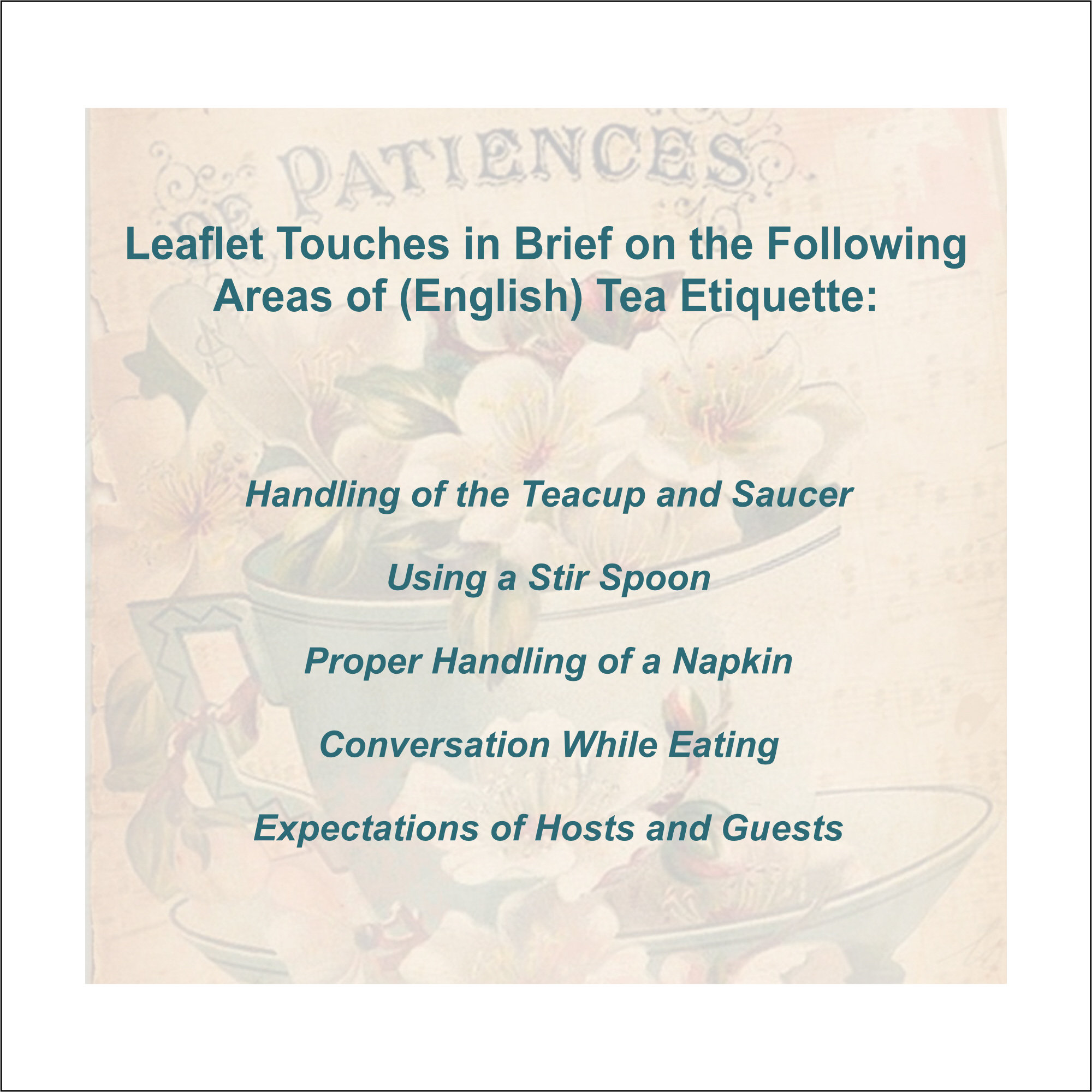 Tea Party Etiquette Essentials; PRINTABLE Leaflet Brochure, Plus Tea ...