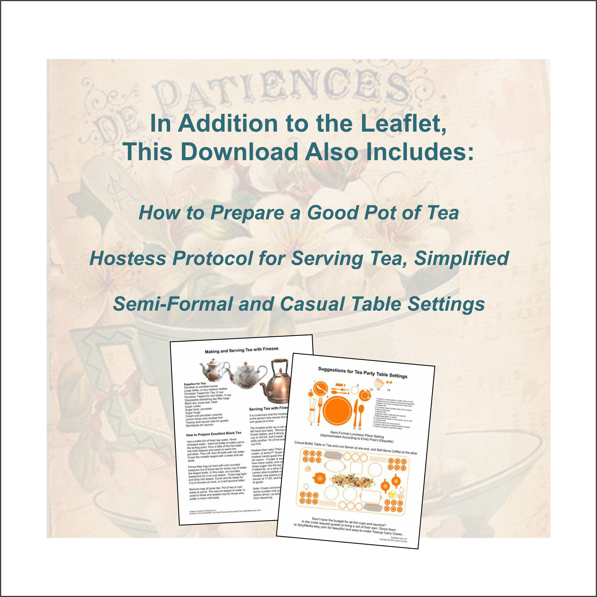 Tea Party Etiquette Essentials; PRINTABLE Leaflet Brochure, Plus Tea ...