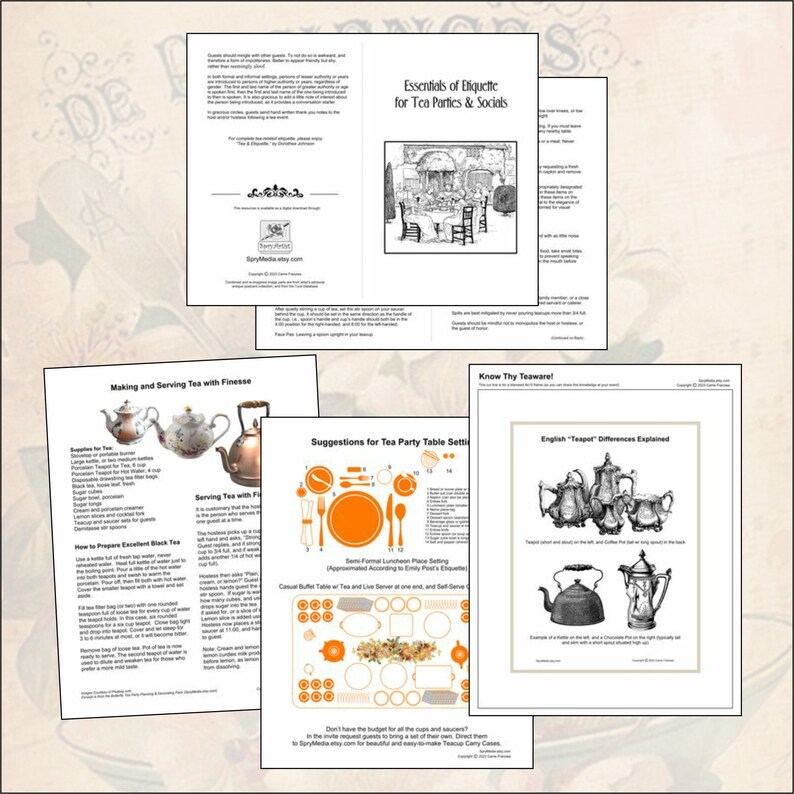 Tea Party Etiquette Essentials; PRINTABLE Leaflet Brochure, Plus Tea ...