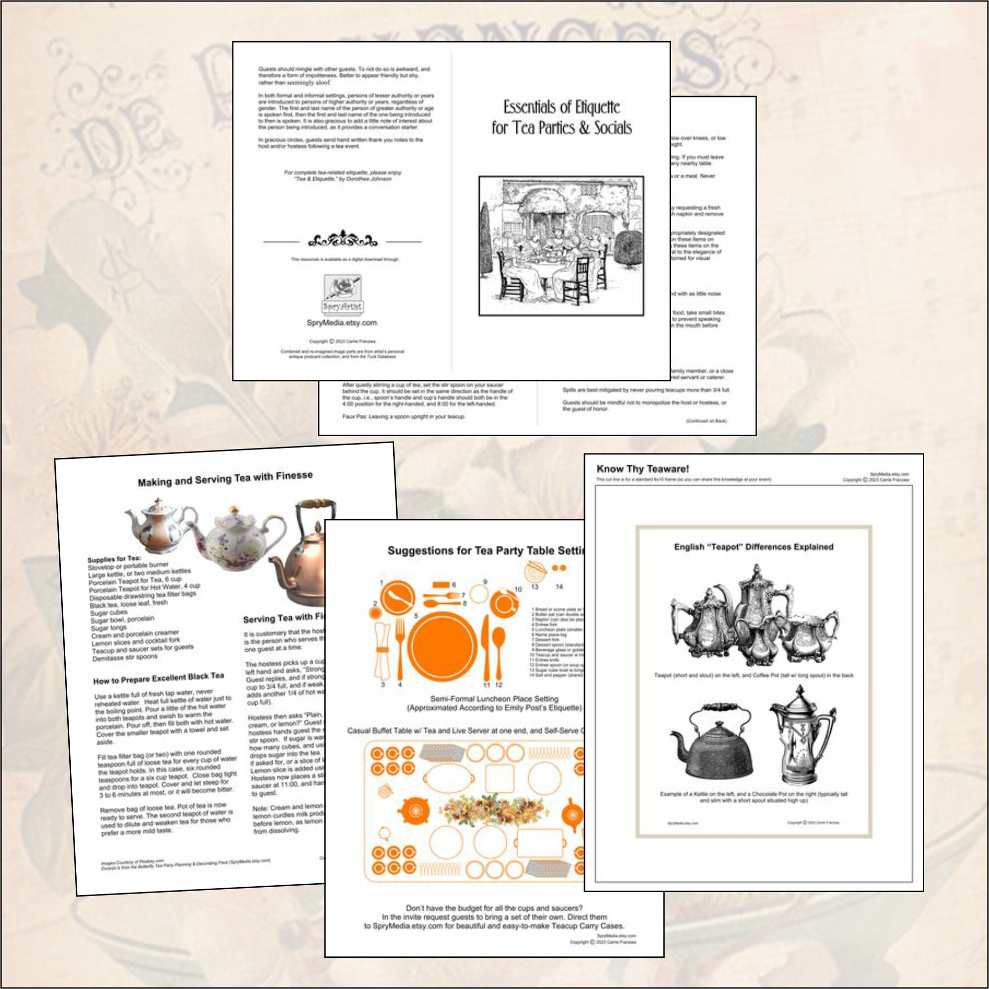 Tea Party Etiquette Essentials; PRINTABLE Leaflet Brochure, Plus Tea ...