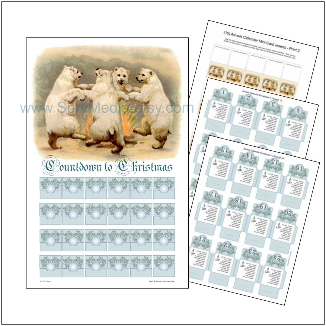 Dancing Polar Bears PRINTABLE Christmas Advent Calendar - 24-day ...