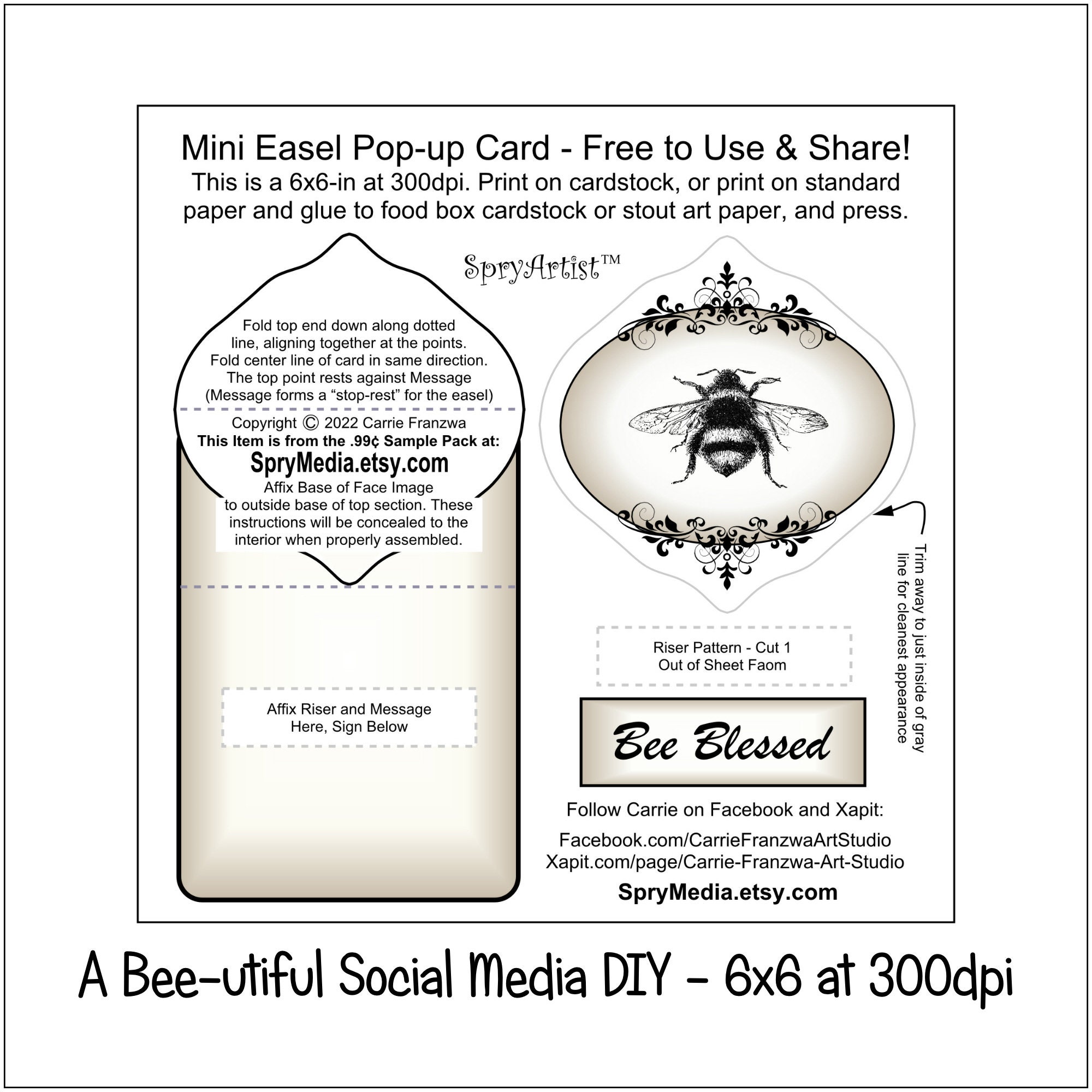 Spry Media .99-cent Sample Pack - PRINTABLE 4-fold Card & Envelope, Pop ...