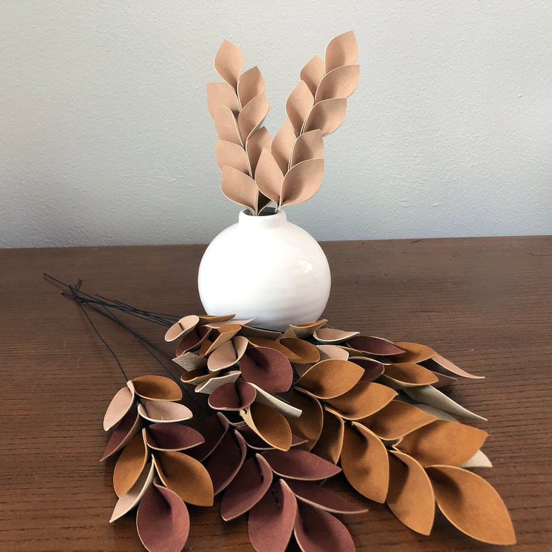 Faux Suede Fall Leaf Stems Minimalist Autumn Decor | Etsy