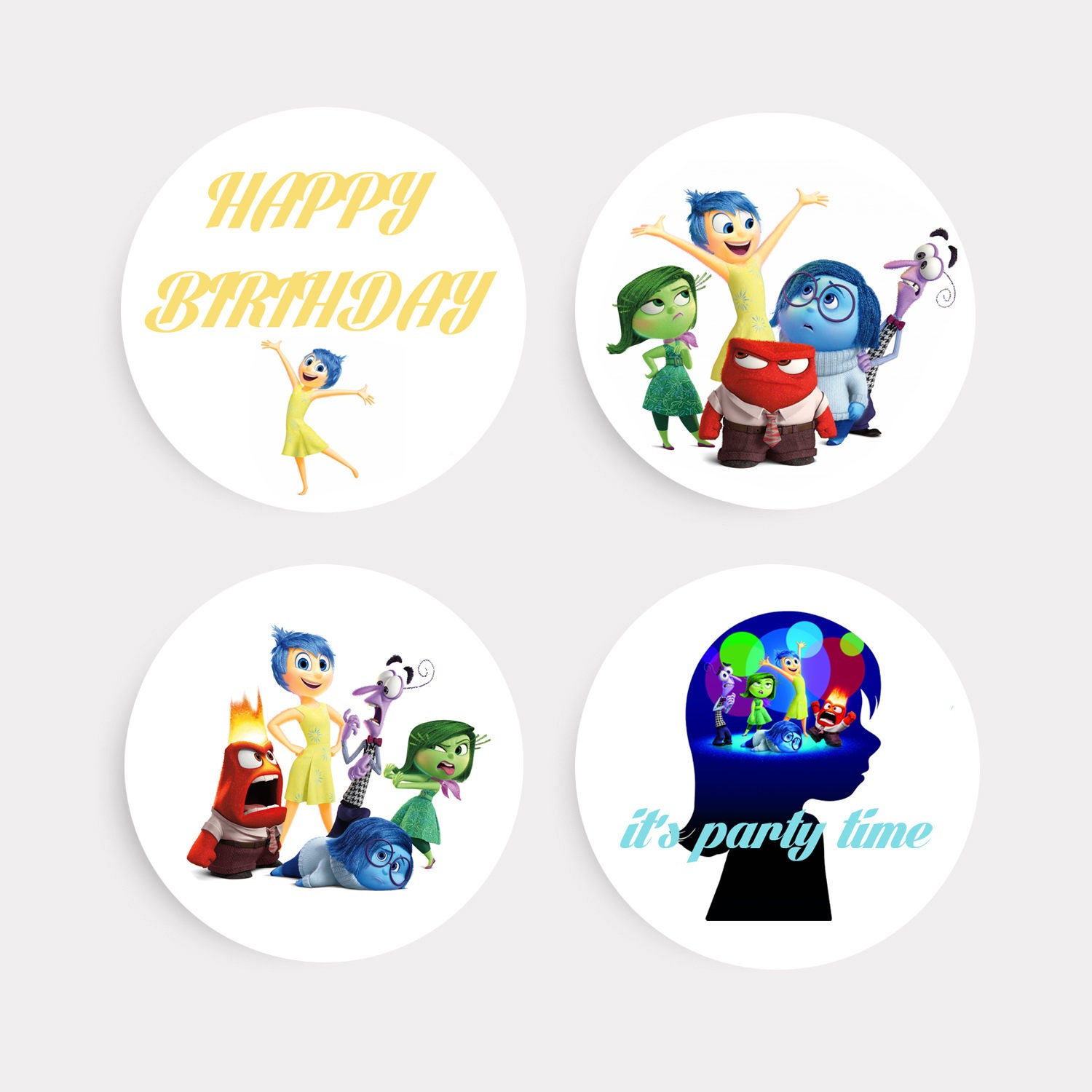 Inside Out Movie Cupcake Toppers, Happy Birthday Cake Toppers, Inside ...