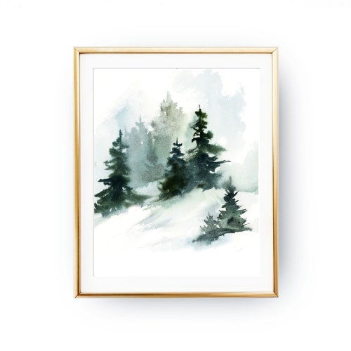 Watercolor Pine Trees Print Winter Forest Christmas Tree - Etsy