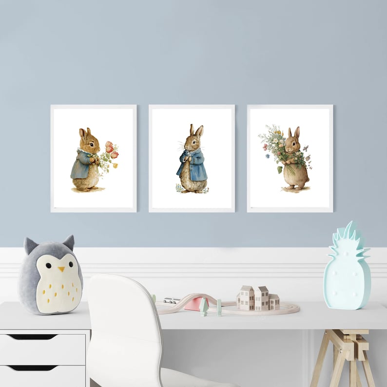 Peter Rabbit Inspired Watercolor Prints Set of 3 Nursery Art - Etsy
