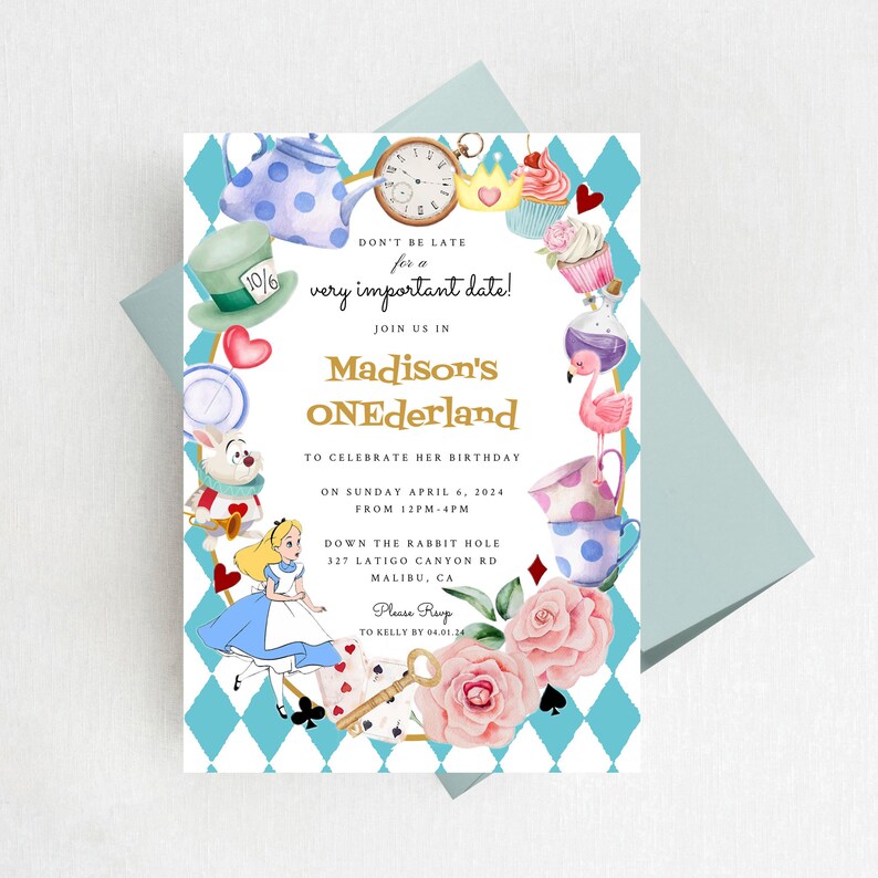 Alice in Wonderland Birthday Invitation Template, Instant Editable ...