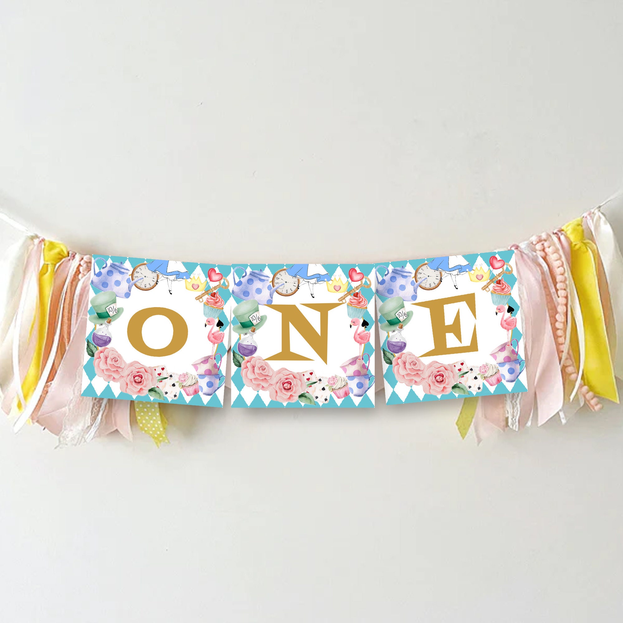Alice in Wonderland Birthday Banner Template, Alice in Onederland 1st ...