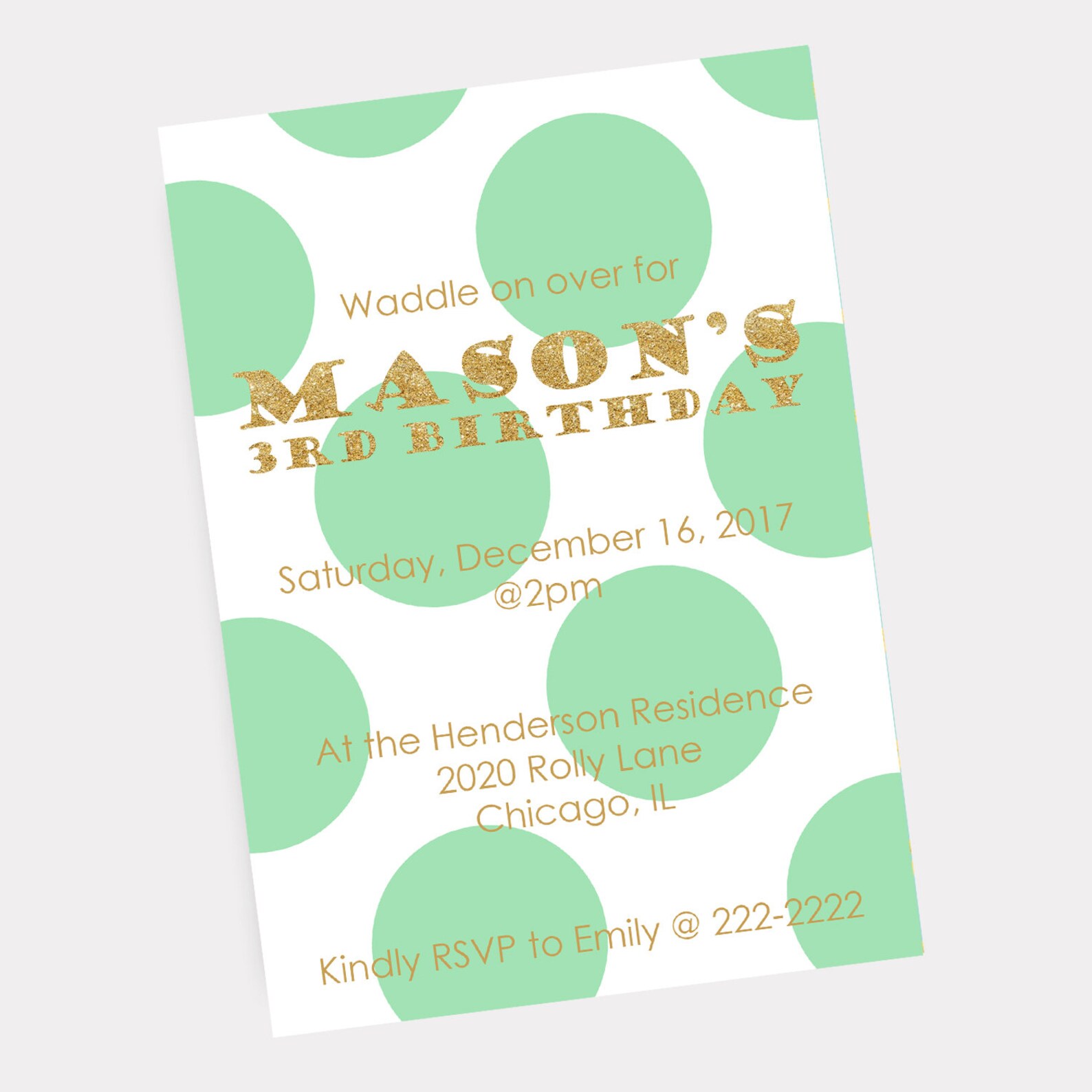 Mint and Gold Birthday Invitation Polka Dot Invitation Boy | Etsy