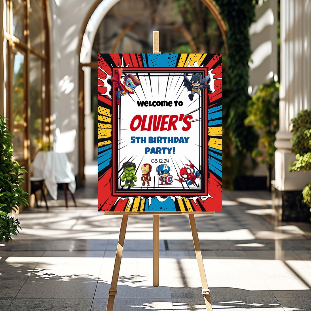 Superhero Birthday Party Welcome Sign Template, Instant Editable ...