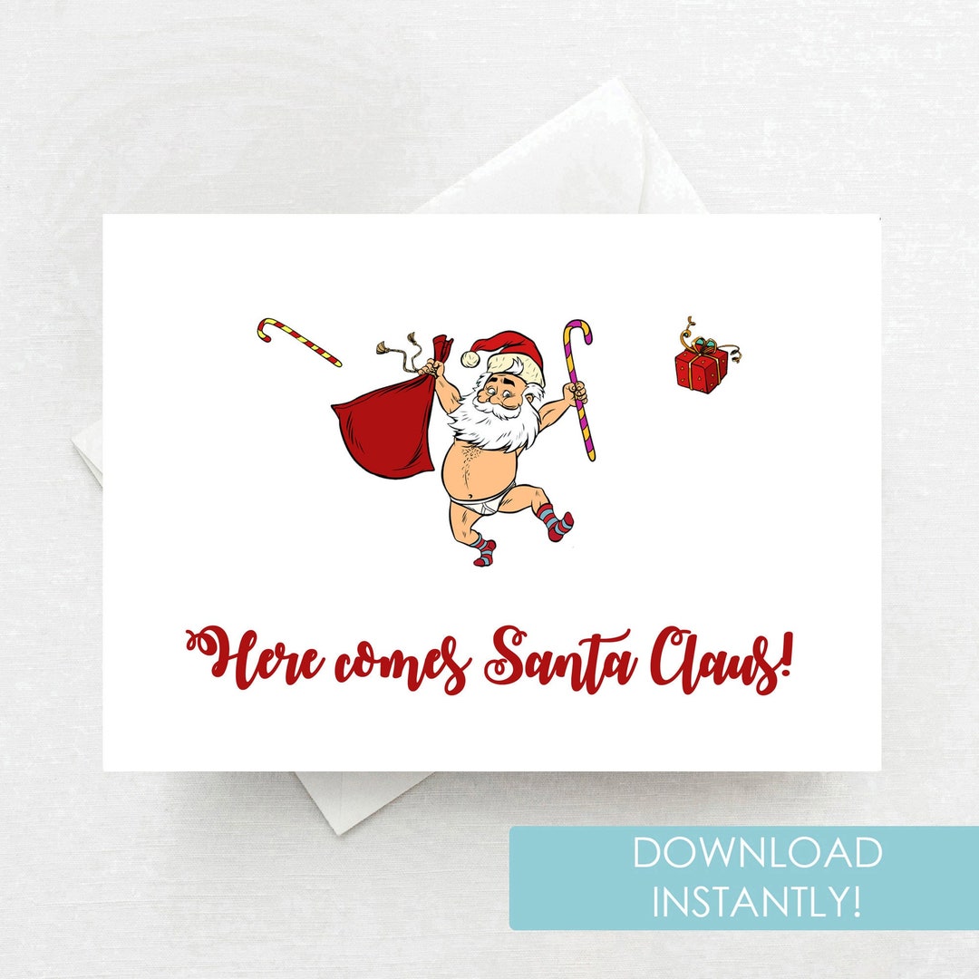 Funny Christmas Card Download, Printable Santa Claus Christmas Cards ...