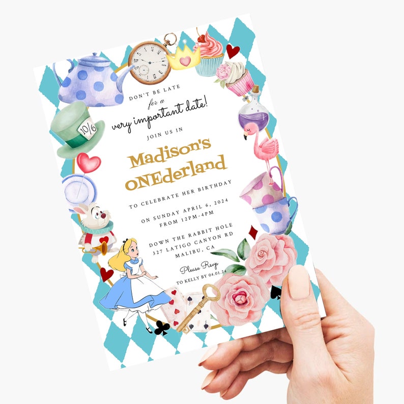 Alice in Wonderland Birthday Invitation Template, Instant Editable ...