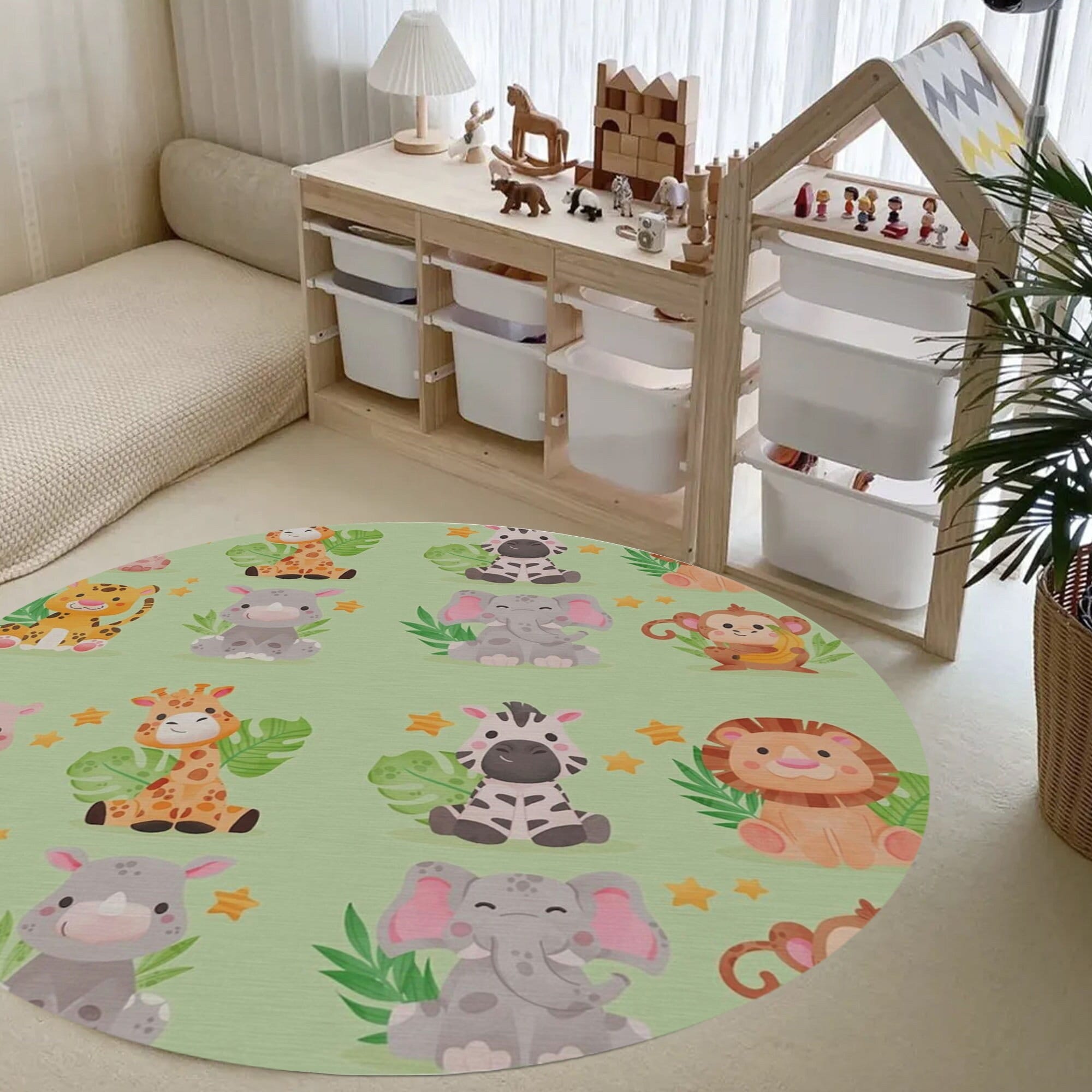 Safari Animals Nursery Rug, Jungle Nursery Decor, Nursery Round Rug ...