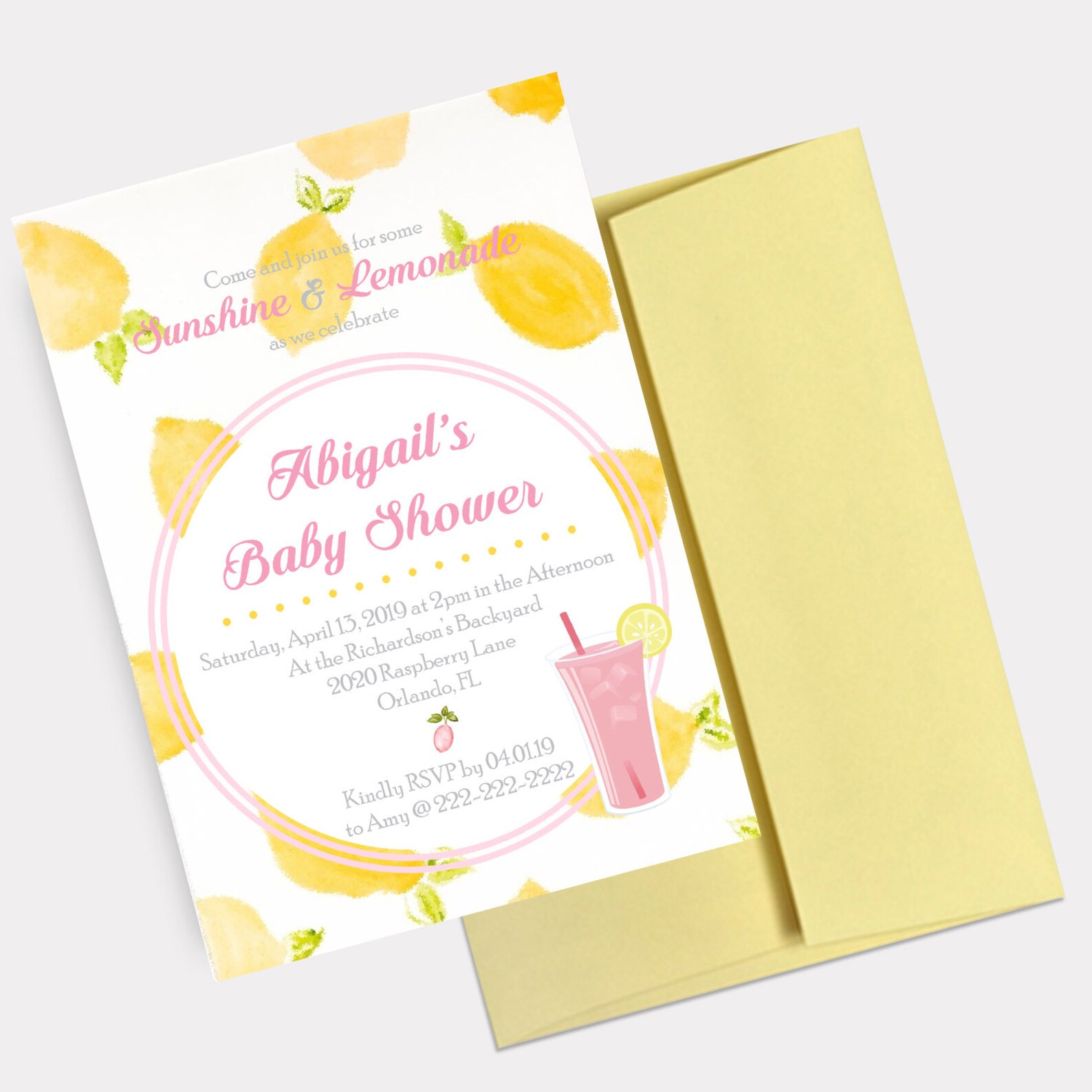Pink Lemonade Baby Shower Invitation Pink and Yellow Invite - Etsy