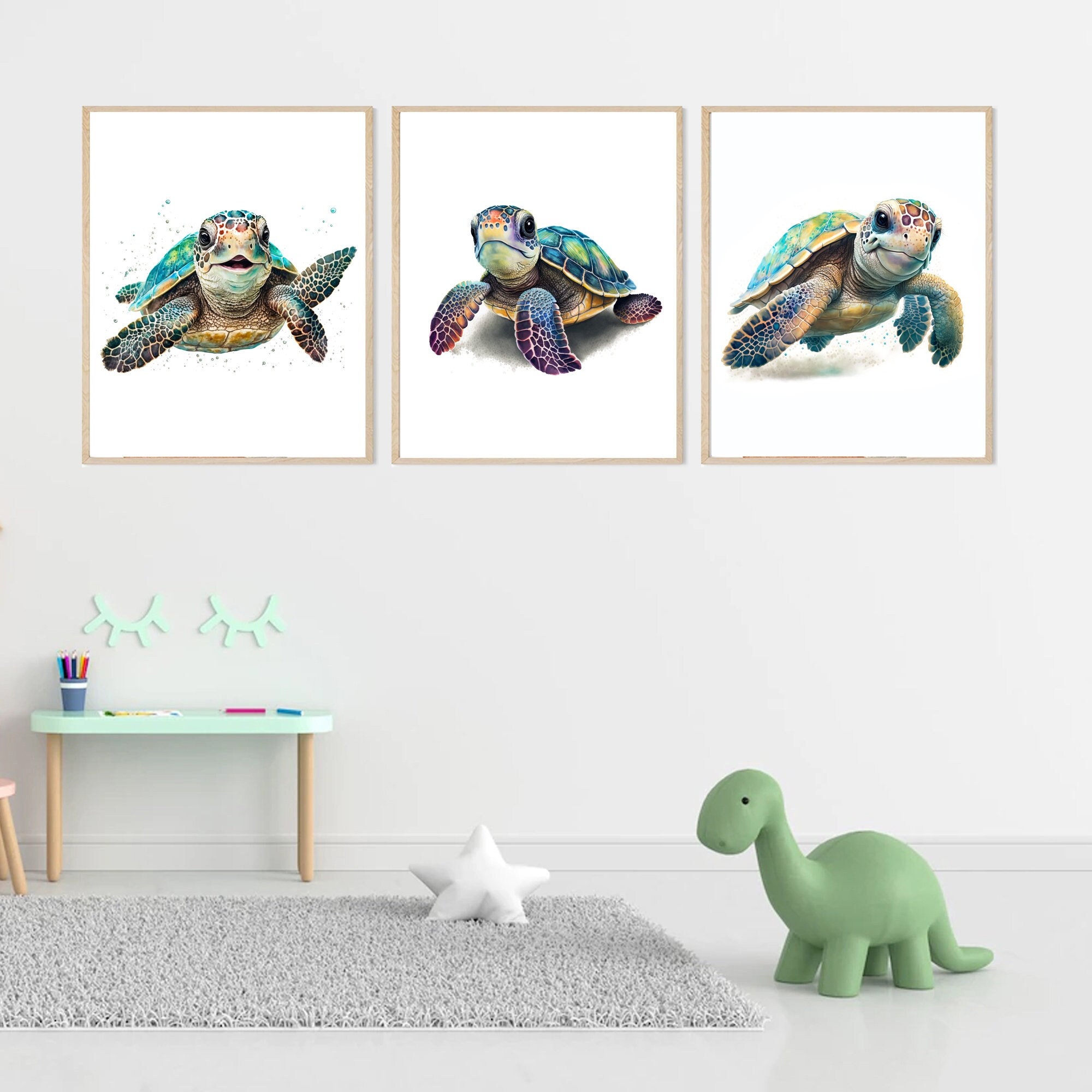 Set of 3 Sea Turtle Prints, Ocean Themed Nursery Decor, Watercolor Baby ...