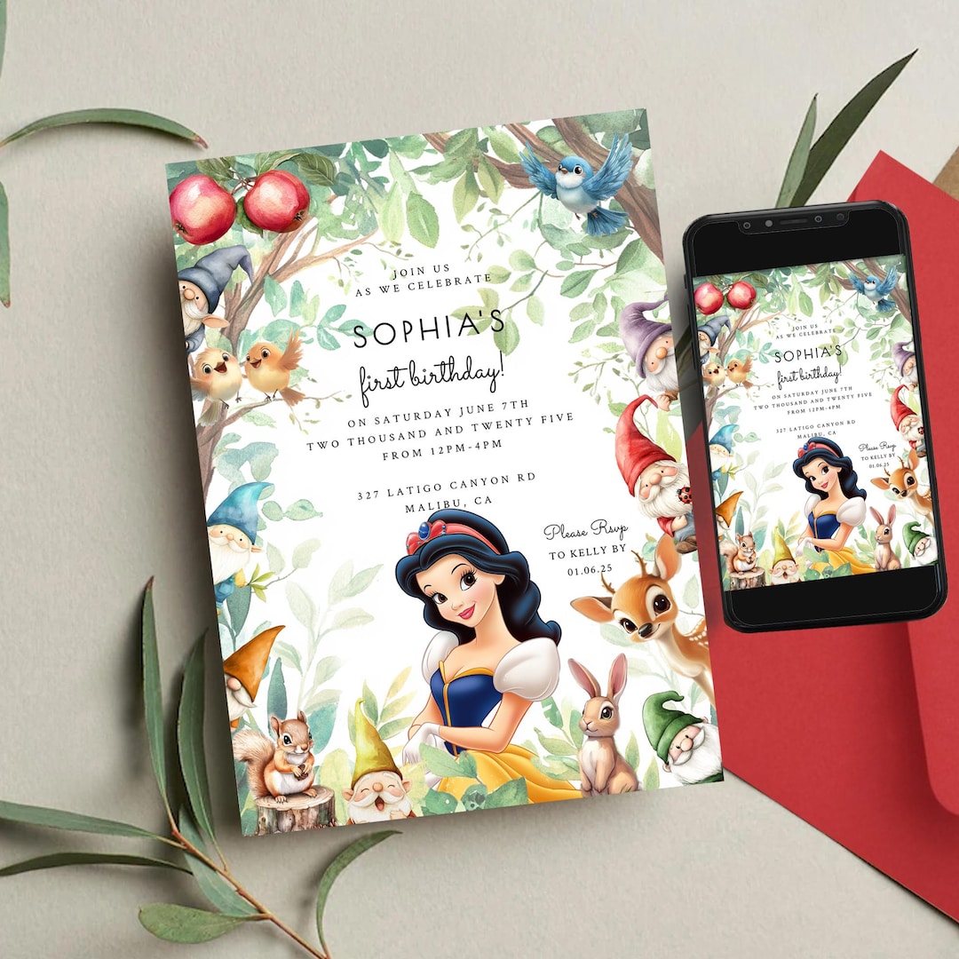 Snow White Birthday Invitation Template, Instant Editable Snow White ...