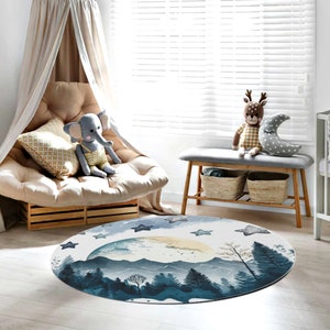 Mountain Nursery Decor, Starry Night Nursery Rug, Round Area Rug for ...