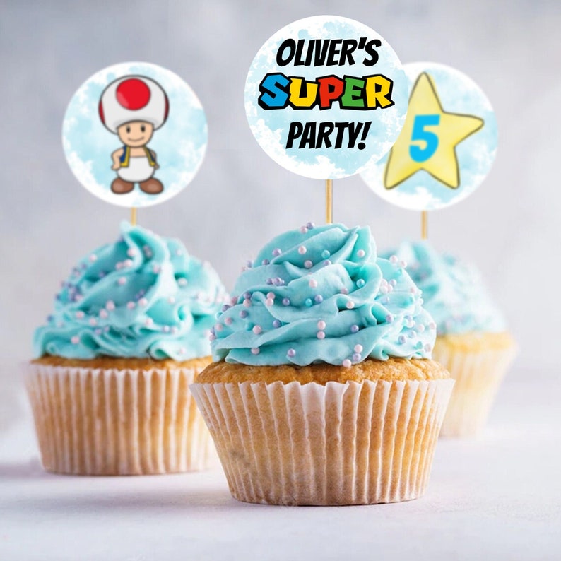 Super Mario Bros Cupcake Toppers Template, Editable Mario Birthday ...