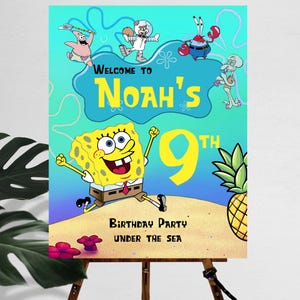 Sponge Birthday Party Welcome Sign Template, Instant Editable Sponge ...