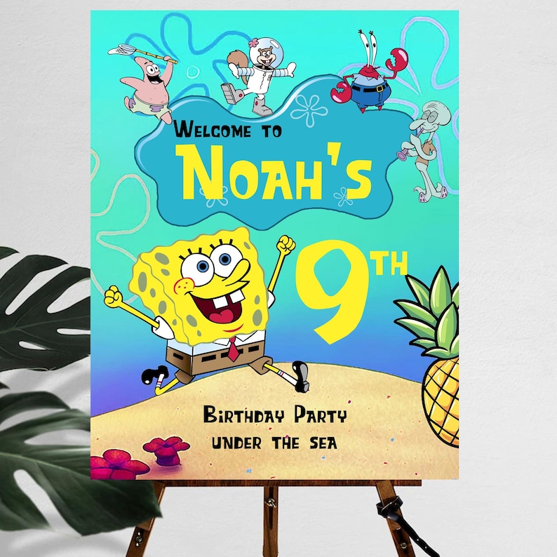Sponge Birthday Party Welcome Sign Template, Instant Editable Sponge ...