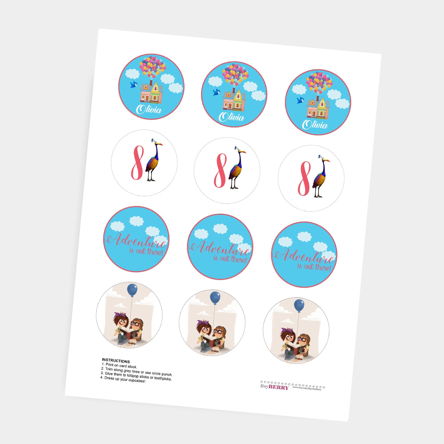 Up Movie Cupcake Toppers, Carl and Ellie Cake Toppers, Girl or Boy ...