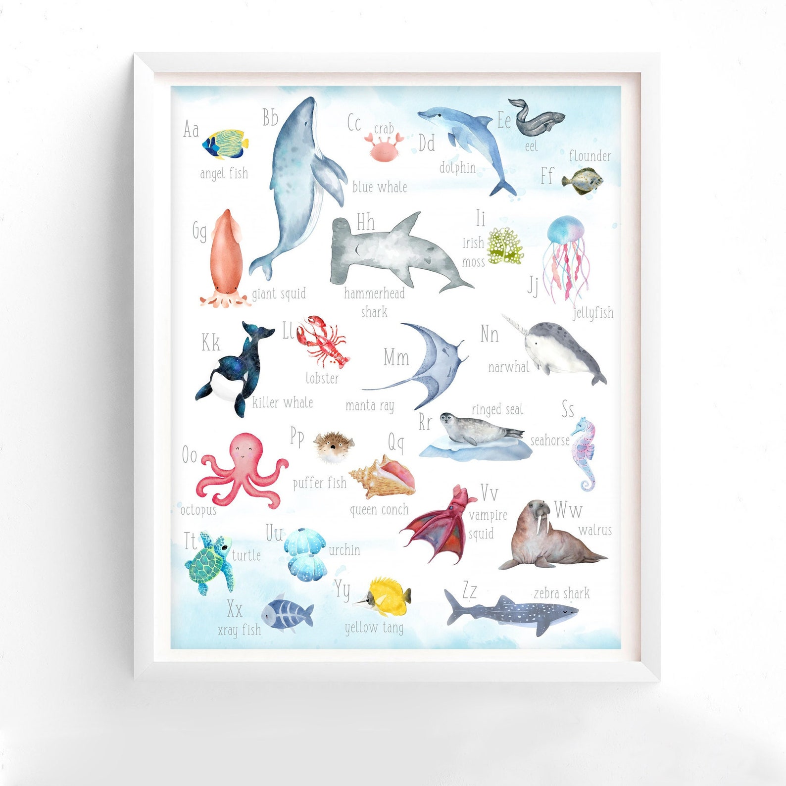 Ocean Animals Nursery Print, Under the Sea Alphabet Wall Art, Nautical ...