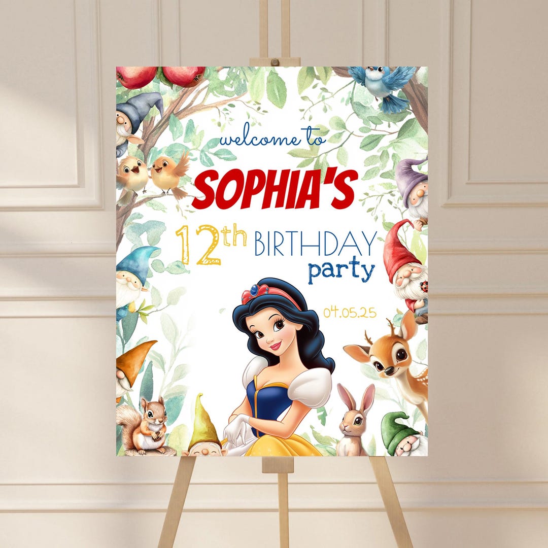 Snow White Birthday Party Welcome Sign Template, Instant Editable Snow ...