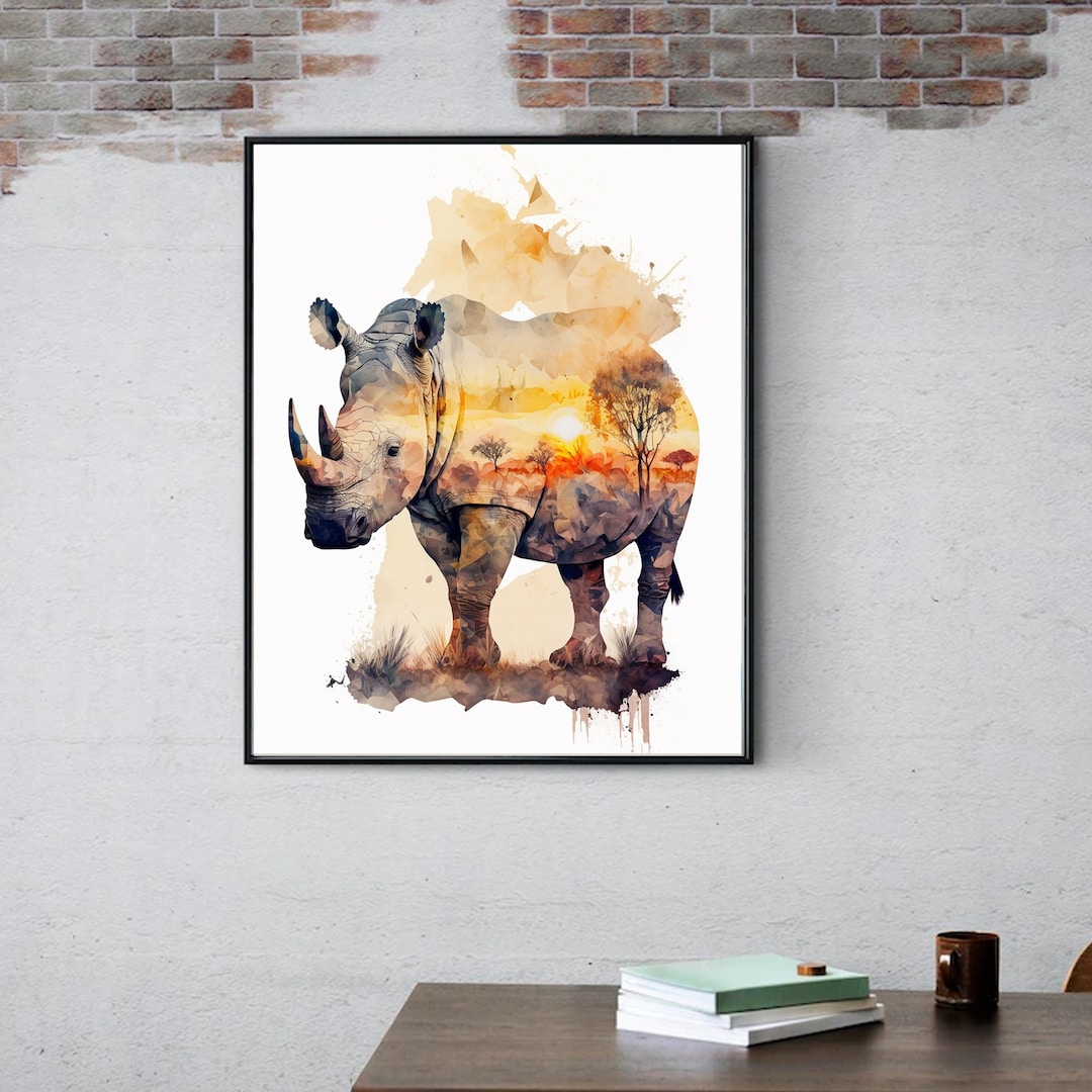 Majestic Rhino African Safari Art Print | Rhino Art Print | Safari ...