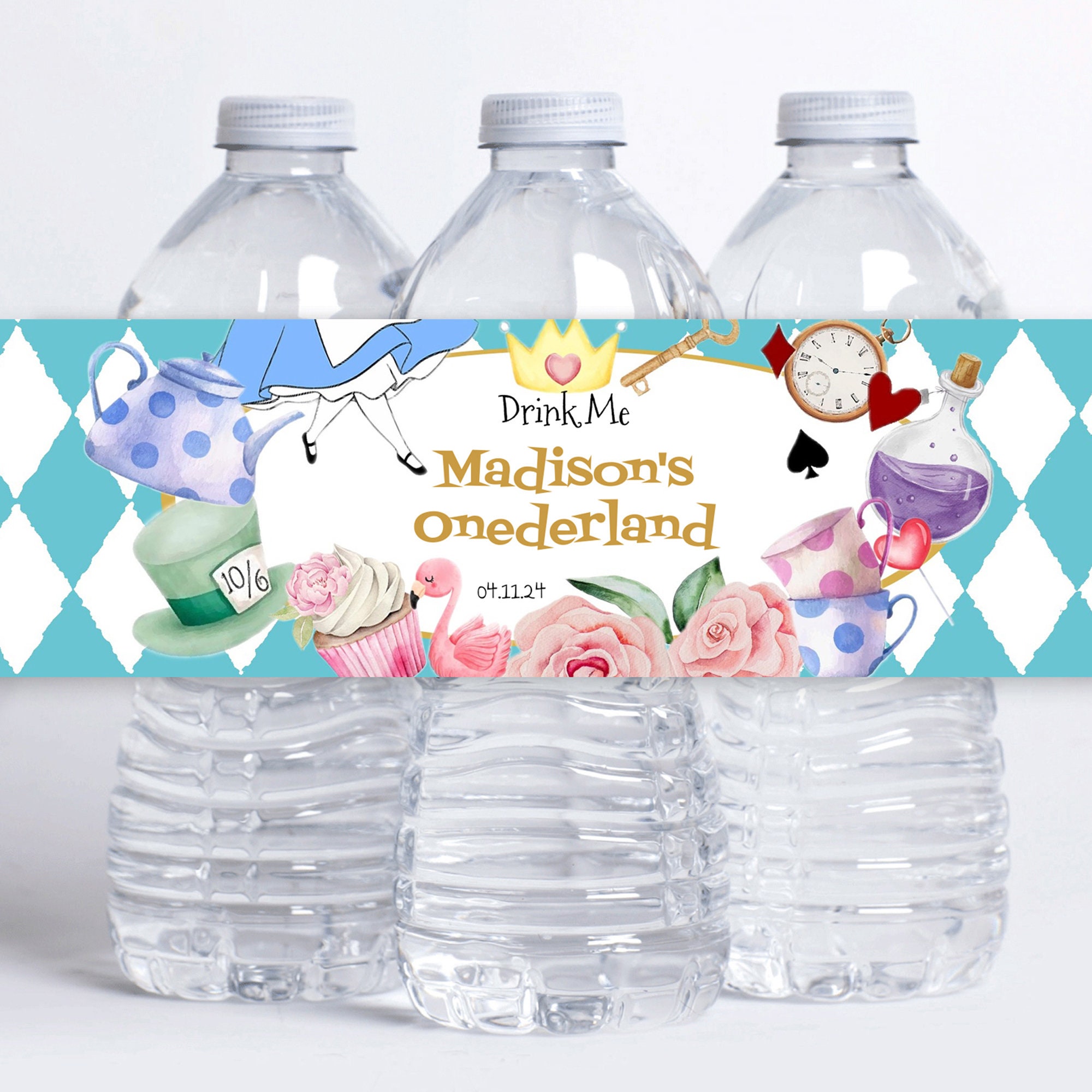 Alice in Wonderland Water Bottle Label Template, Editable Alice in ...