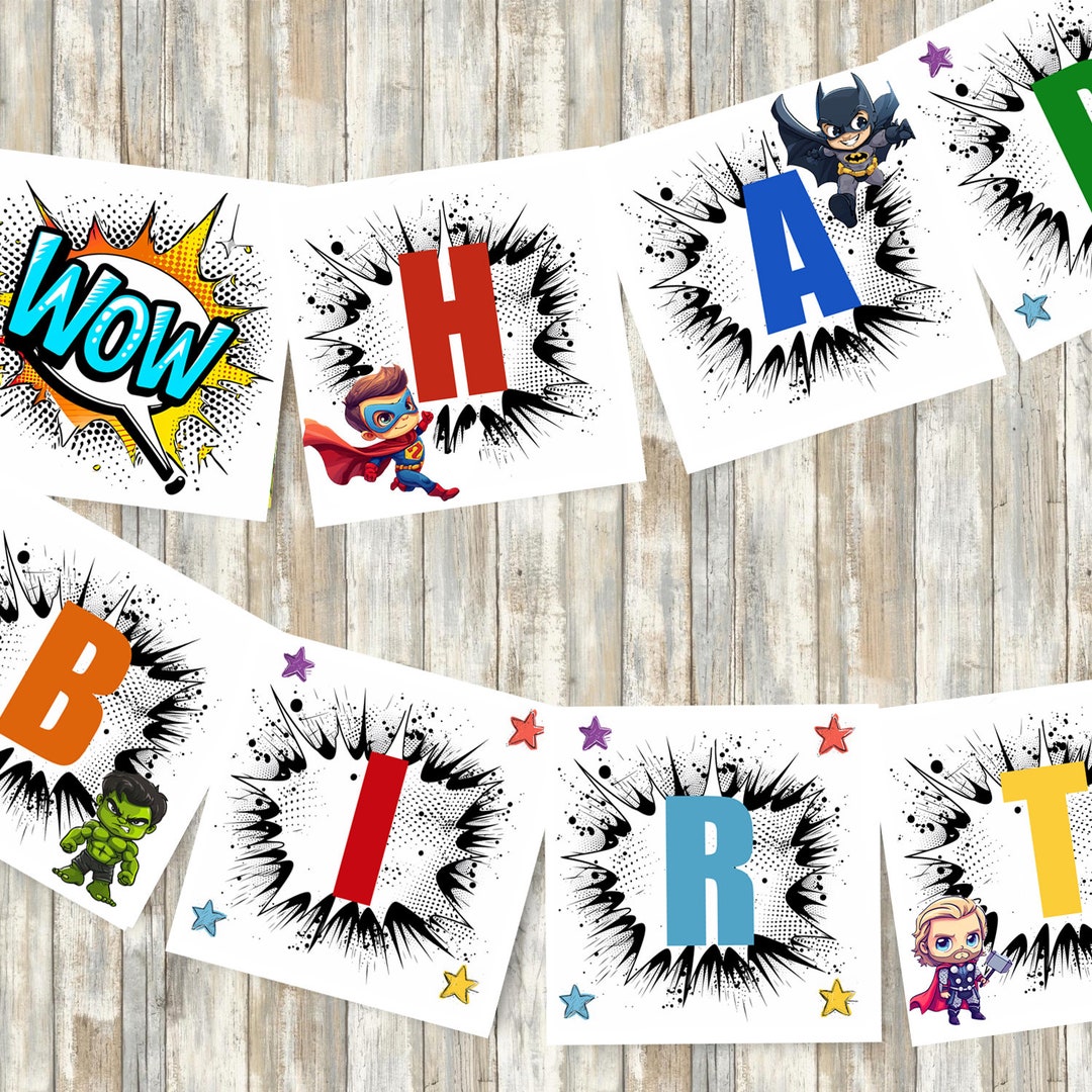 Superhero Birthday Party Banner, Happy Birthday Banner, Superhero Boy ...