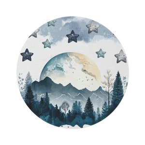 Mountain Nursery Decor, Starry Night Nursery Rug, Round Area Rug for ...